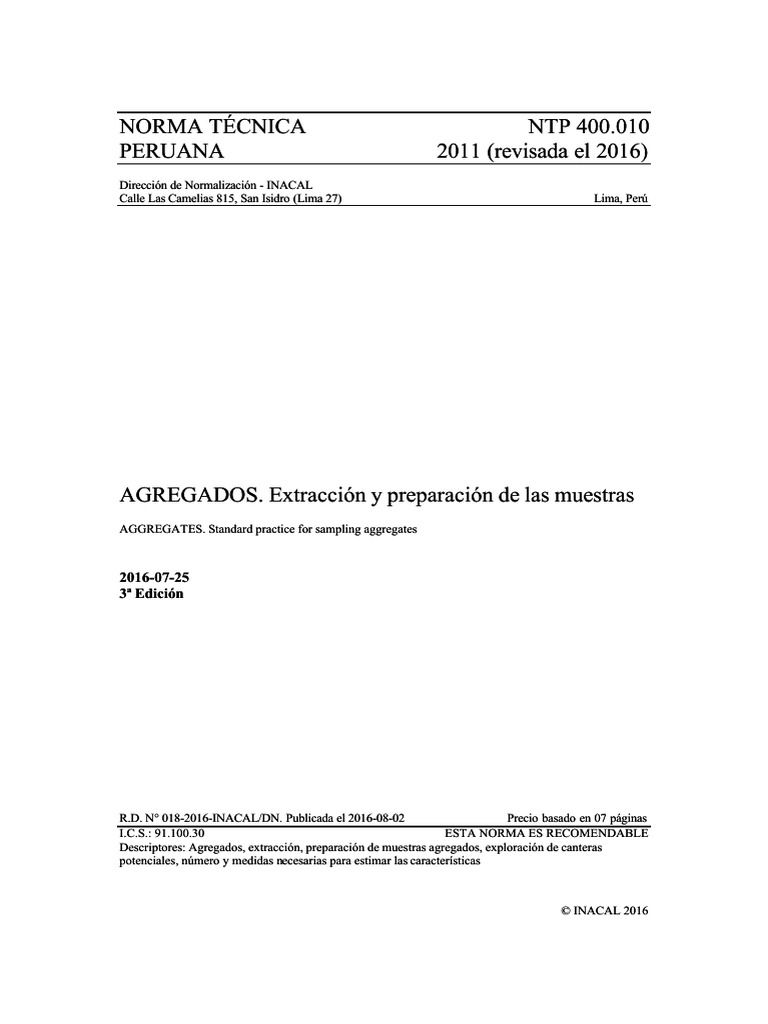 PDF NTP 400010 2011 Revisada 2016pdf - Compress PDF | PDF | Muestreo ...