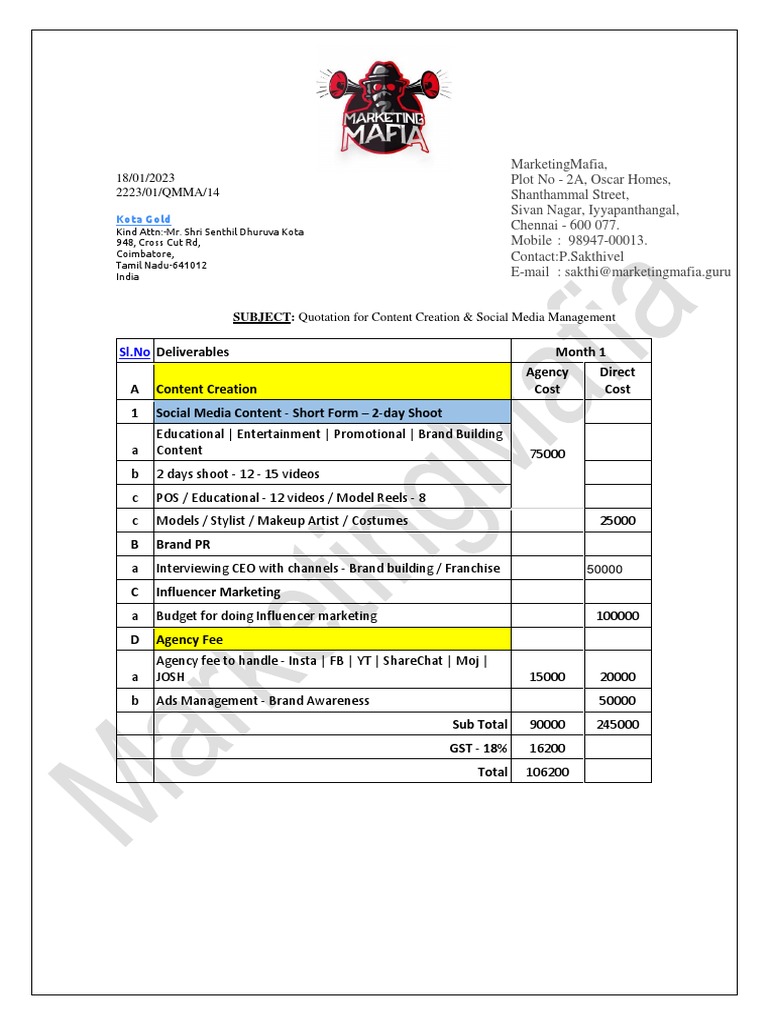 03-Kota Gold-Quotation For Content Creation & Social Media Management ...