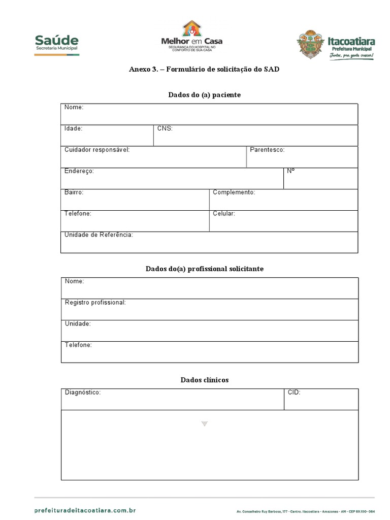 ficha de solicitação SAD melhor em casa | PDF