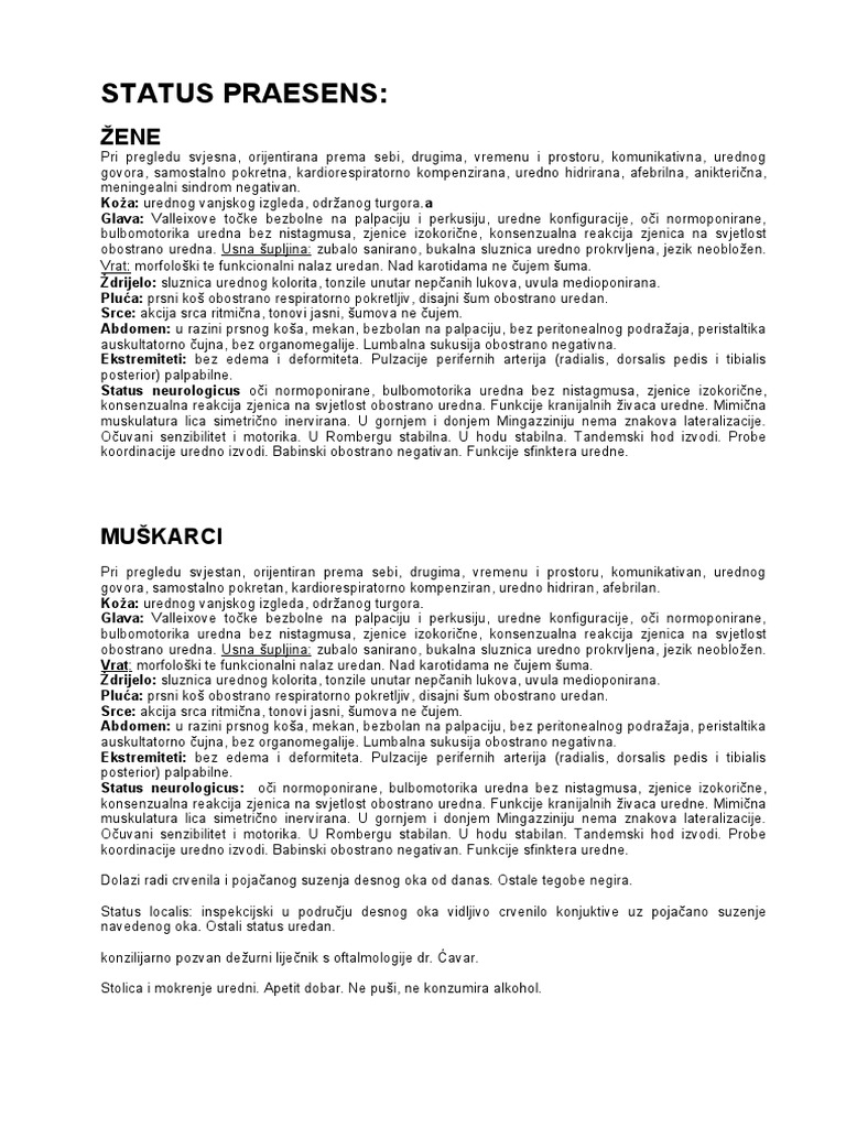 Primjer ANAMNEZE | PDF