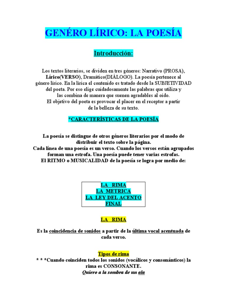 Características del Género Lírico | PDF | Poesía | Rima