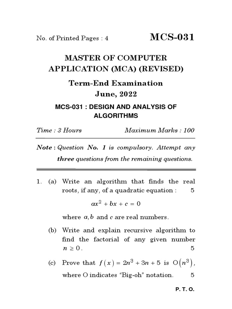 MCS31 combinedQPapers | PDF | Computational Complexity Theory | Time Complexity