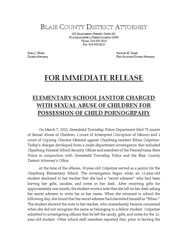 Ethan Colpetzer Arrest Press Release | PDF