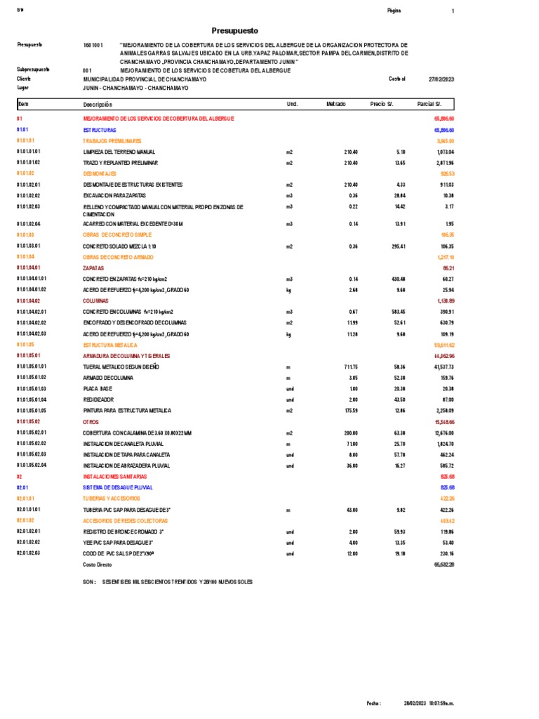 Presupuesto Albergue | PDF | Materiales | Diseño arquitectonico
