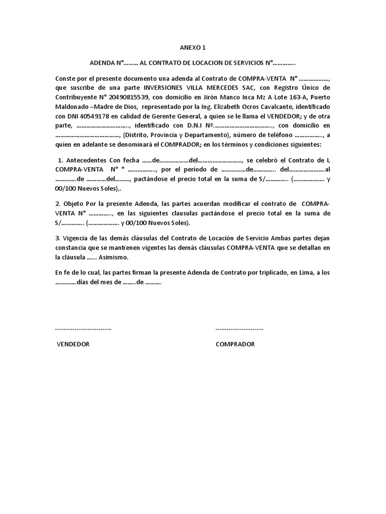 MODELO ADENDA VILLA MERCEDES | PDF