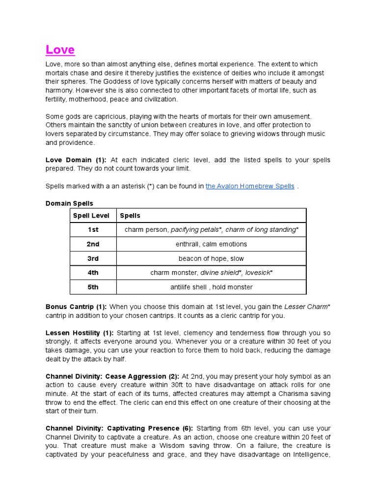 The Domain of Love: A Cleric's Guide to Spreading Harmony, Compassion, and Healing Through ...