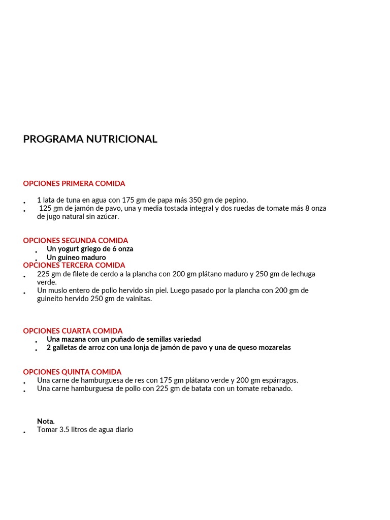 Programa Nutricional 2 2000 | PDF