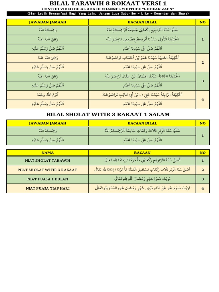 Bilal Tarawih 11 Rakaat Versi 1 PDF | PDF