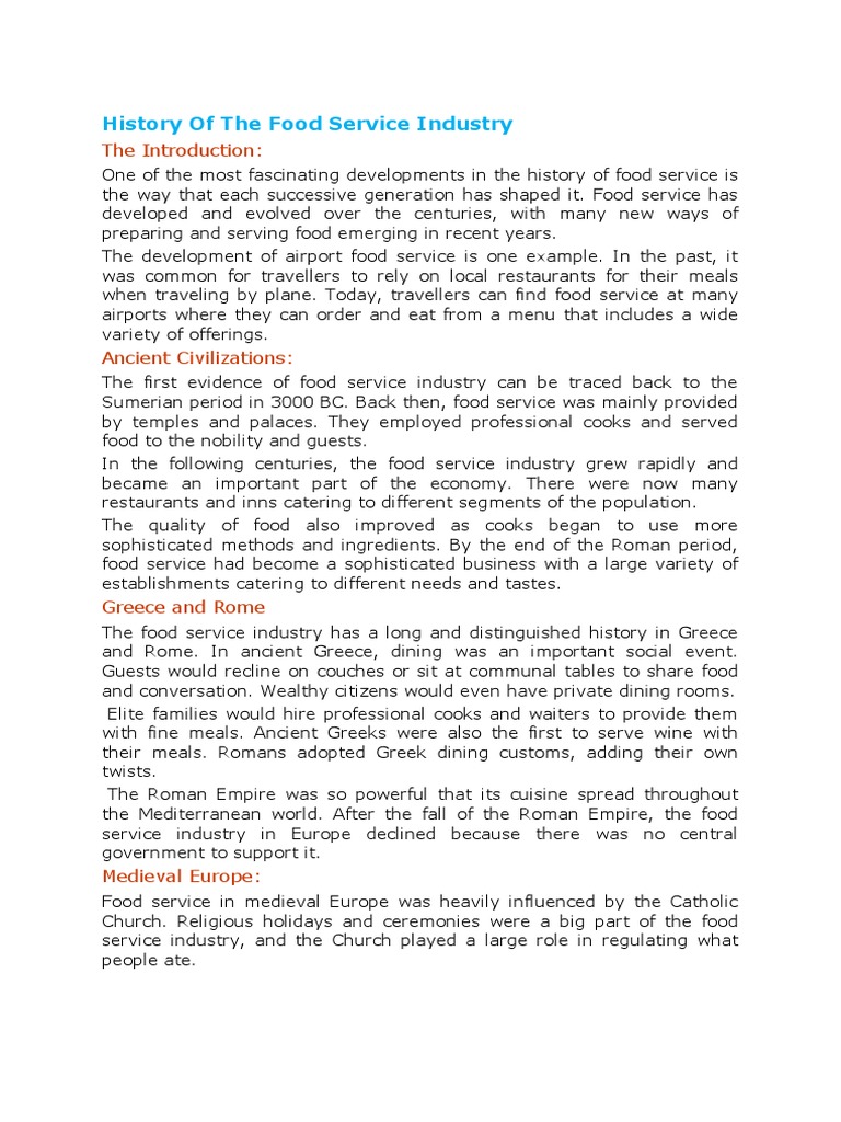 History of Food Service | Download Free PDF | Restaurants | Foodservice
