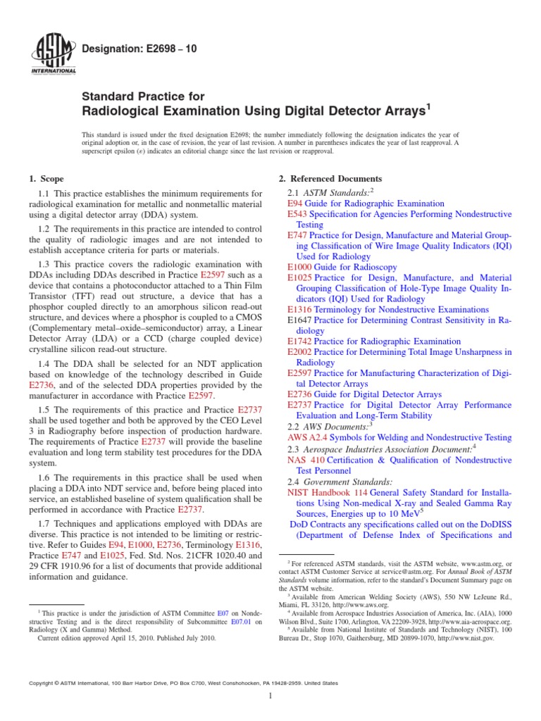 ASTM E2698-10 Radiografia Digital DDA | Download Free PDF | Radiography ...