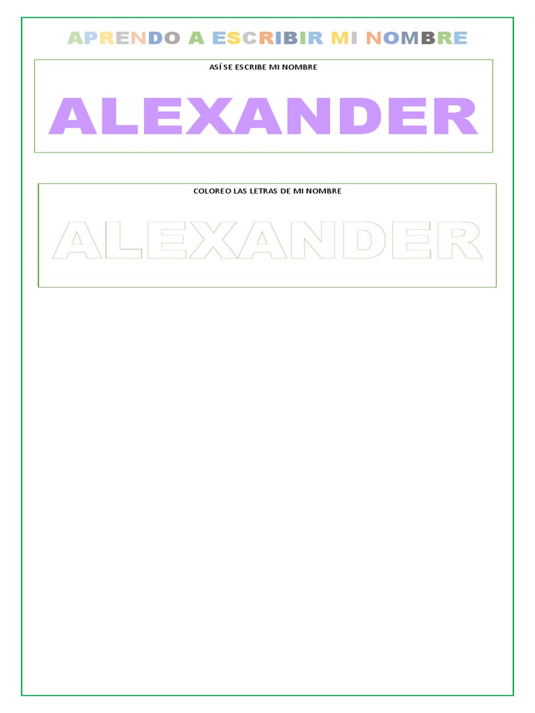Escribo y coloreo mi nombre: Alexander | PDF | Poesía | Artes del ...