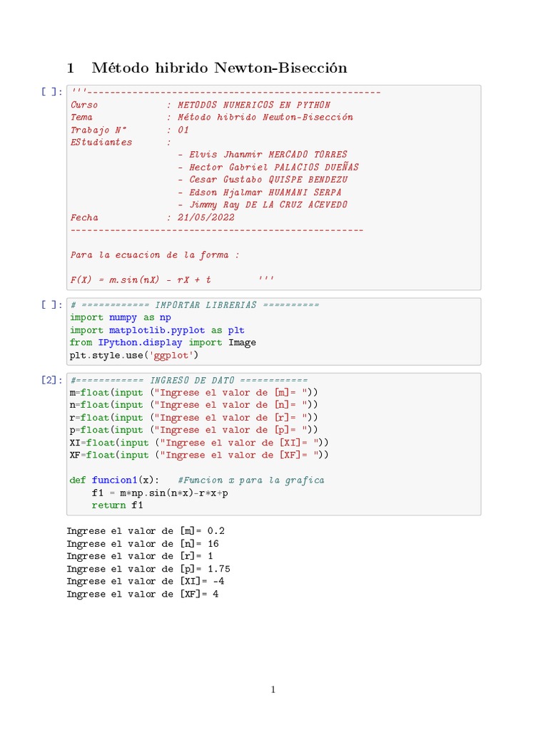 Método Hibrido Newton-Bisección | PDF | Relaciones matematicas | Algoritmos
