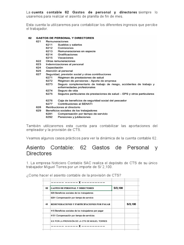 Asientos Contables de la Cuenta 62 | PDF | Salario | Pensión