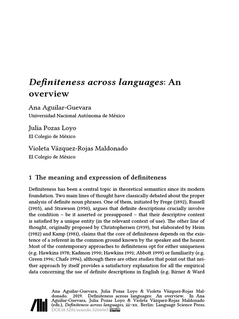 Definiteness Across Languages: An Overview | PDF | Pronoun | Predicate ...