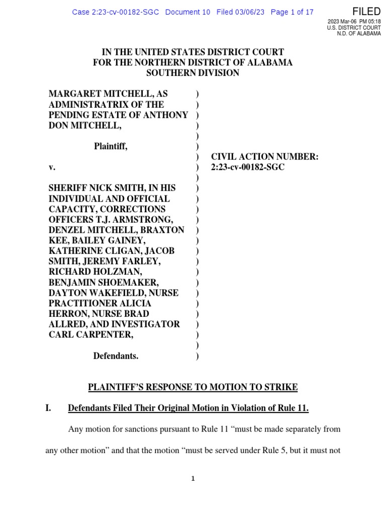 Attorney's For The Mother of Anthony "Tony" Mitchell Respond To Motion To Strike | PDF ...