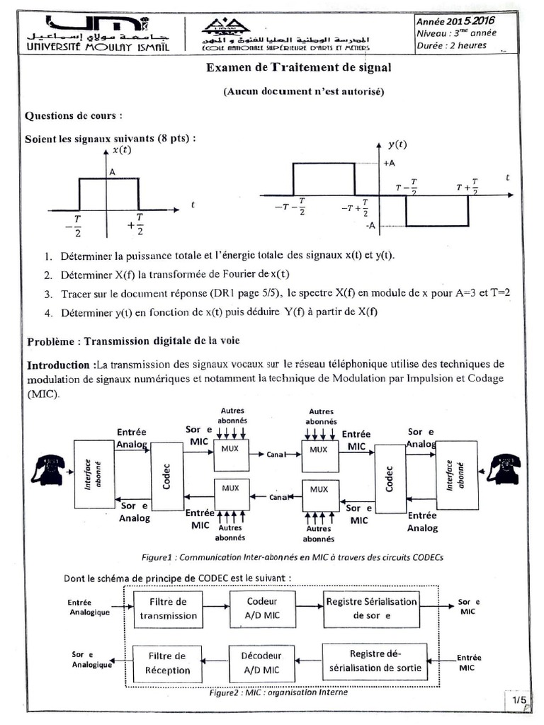 Examen de Traitement de Signal 2015-2016 | PDF | Échantillonnage ...