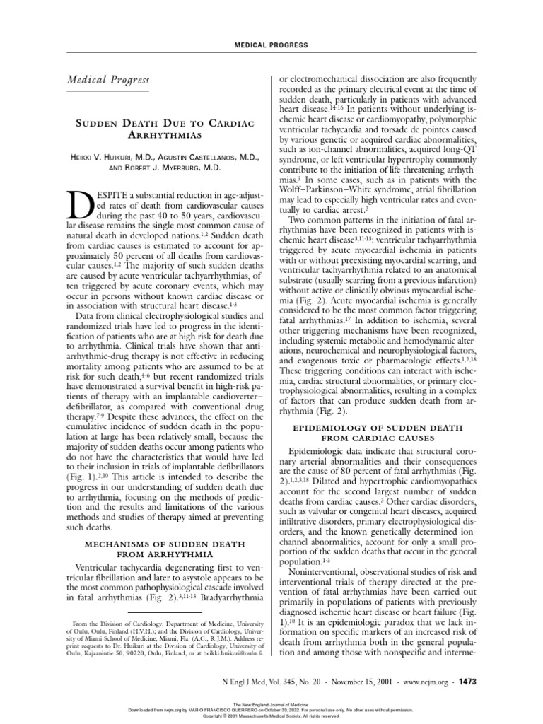 12 - Sudden Death Due To Cardiac Arrhythmias | PDF | Science & Mathematics
