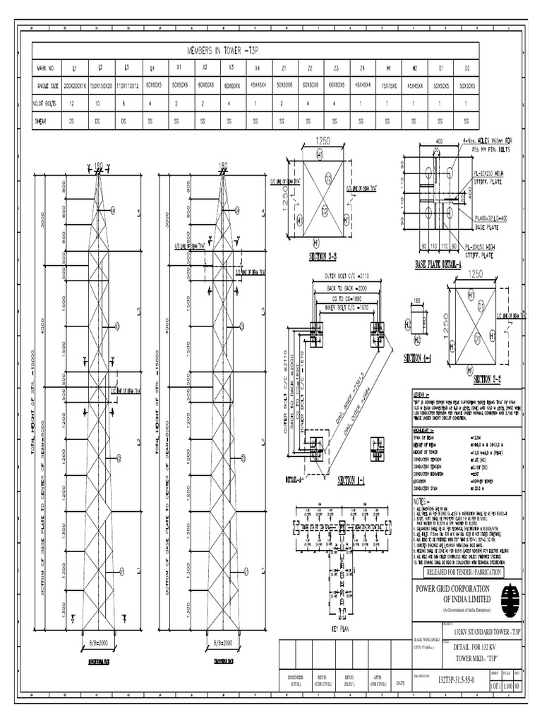 132 KV Tower Foundation Drawing | PDF