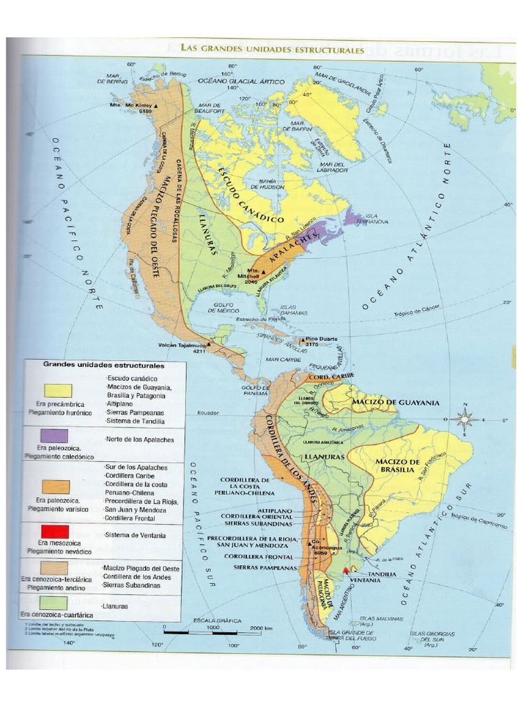 Imagen Del Mapa de America Con Unidades Estructurales (Relieve ...