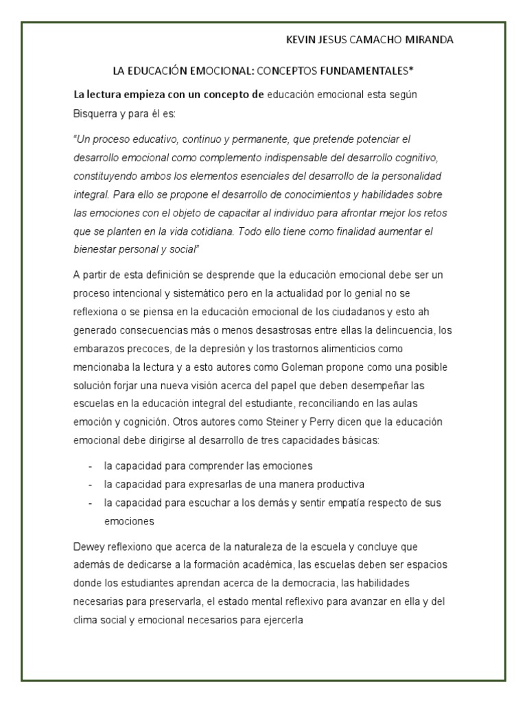 La Educación Emocional Pdf Las Emociones Sicología