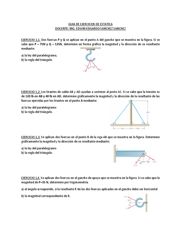 Guia de Ejercicios de Estatica | PDF | Geometría Elemental