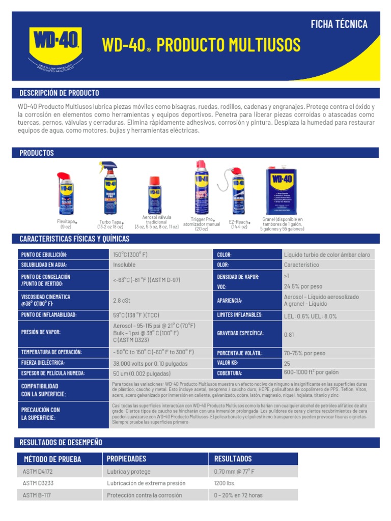 Her-0235 Aflojatodo Lubricante WD-40 - FT - MSDS | PDF | Agua ...