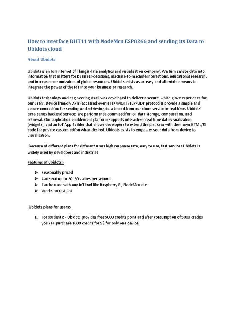How To Interface Dht11 With Nodemcu Esp8266 And Sending It Pdf Internet Of Things Cloud