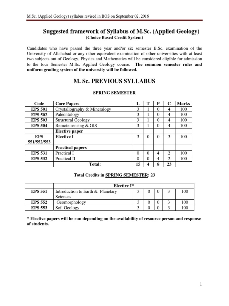 M - SC - Syllabus-EPS | PDF | Sedimentary Rock | Geology