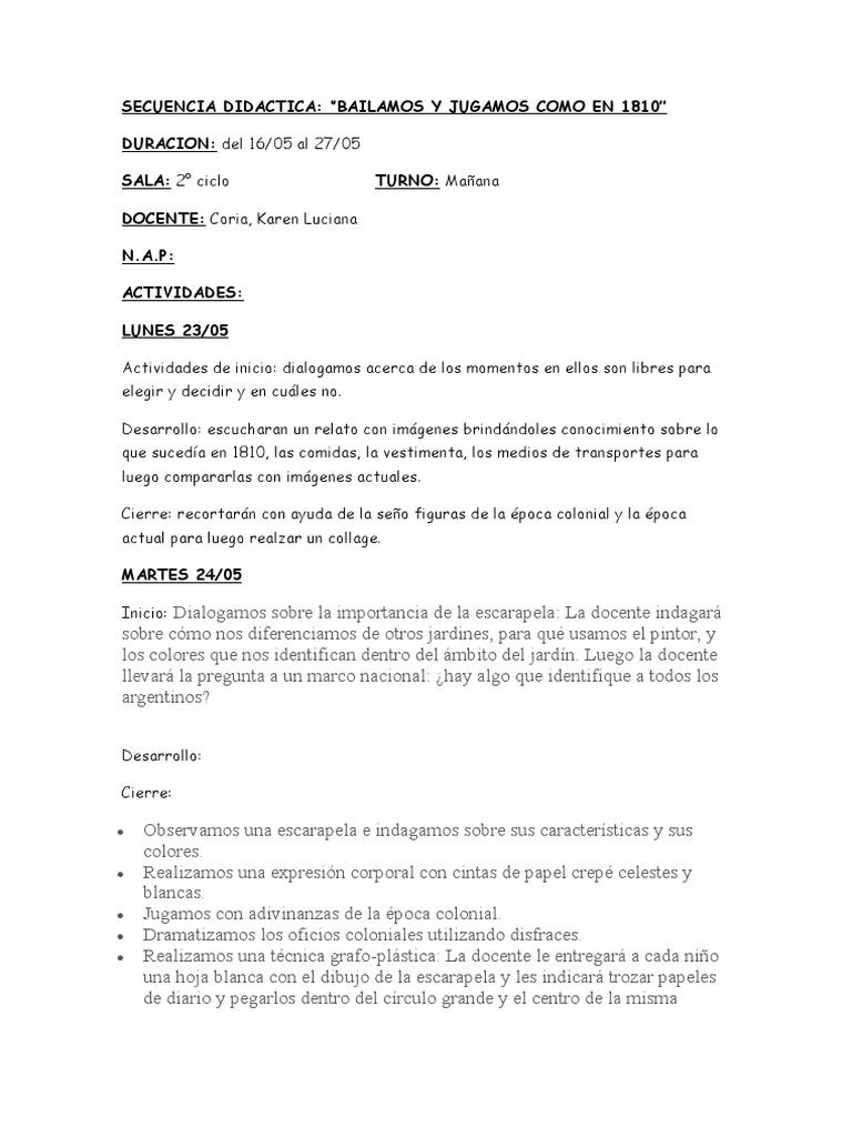 Secuencia Didactica 25 De Mayo Pdf