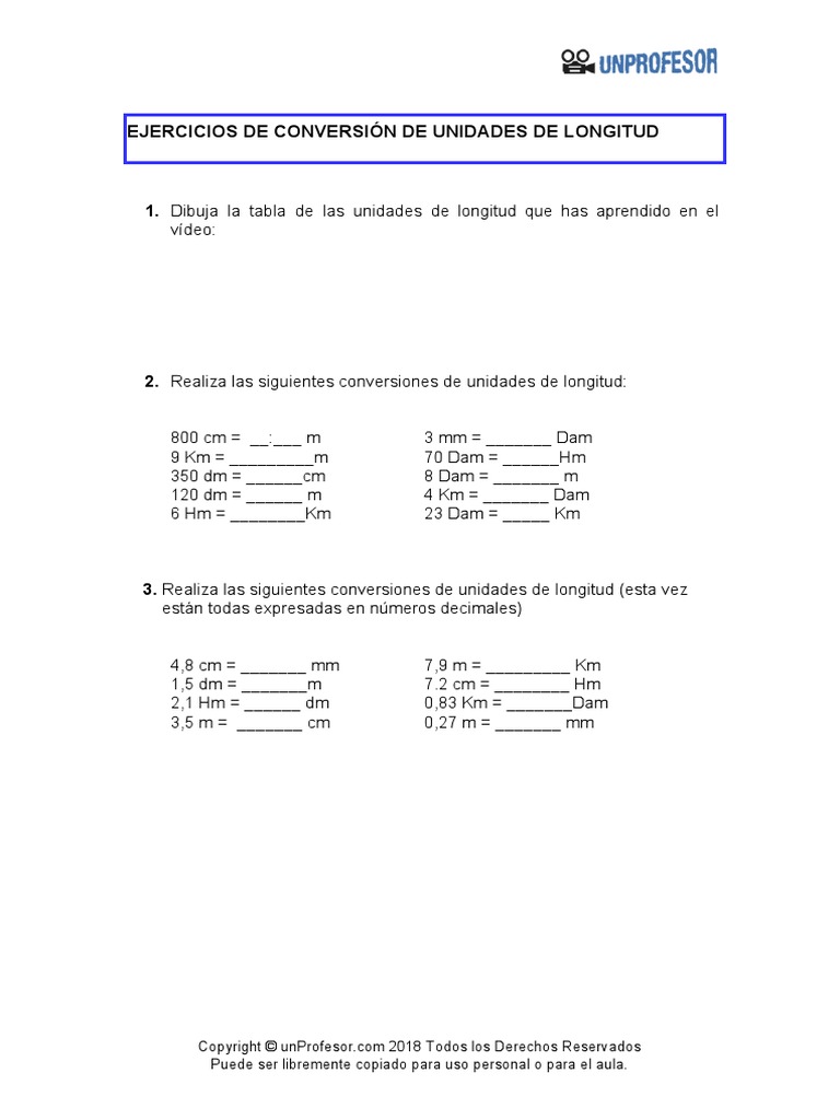 Ejercicio Conversion de Unidades de Longitud 2533 PDF | PDF | Métodos y ...