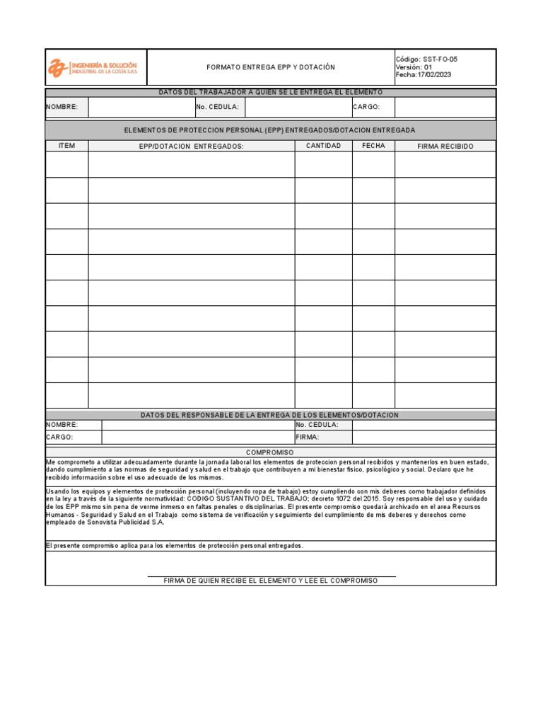 Entrega de Epp y Dotación | PDF