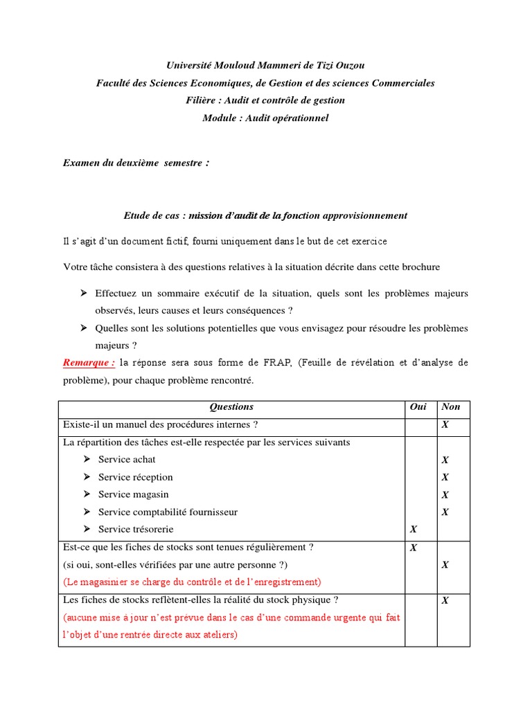 Examen Audit Opérationnel | PDF | Facture | Business