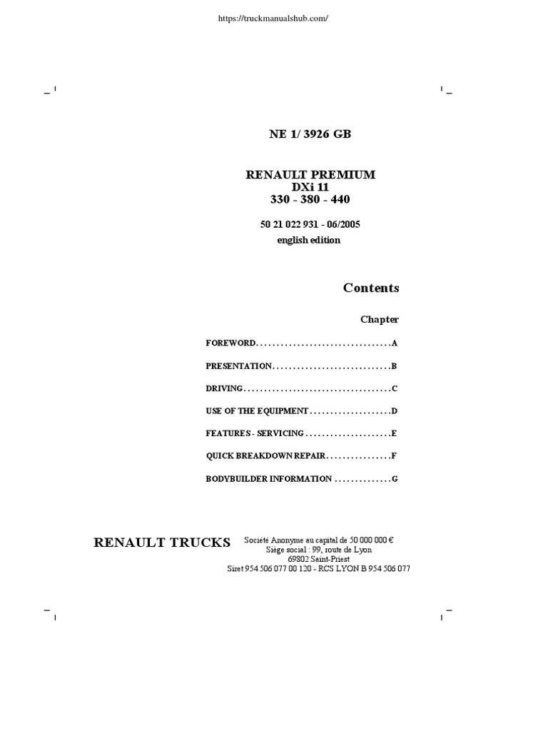 Renault Premium DXi 11 Service Manual | PDF | Truck | Manual Transmission