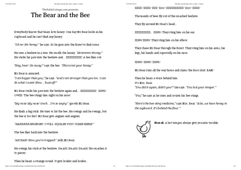 The Bear and The Bee (Text, Audio + Video) PDF | PDF | Insect Rearing | Beekeeping