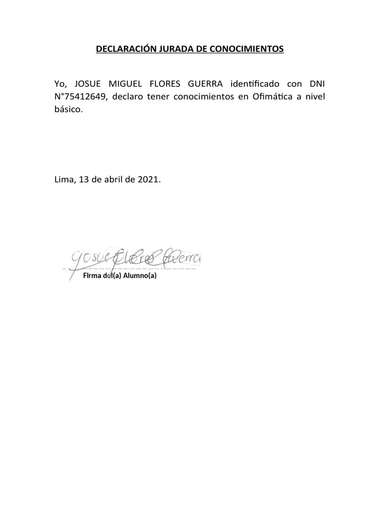 DECLARACIÓN JURADA DE CONOCIMIENTOS | PDF