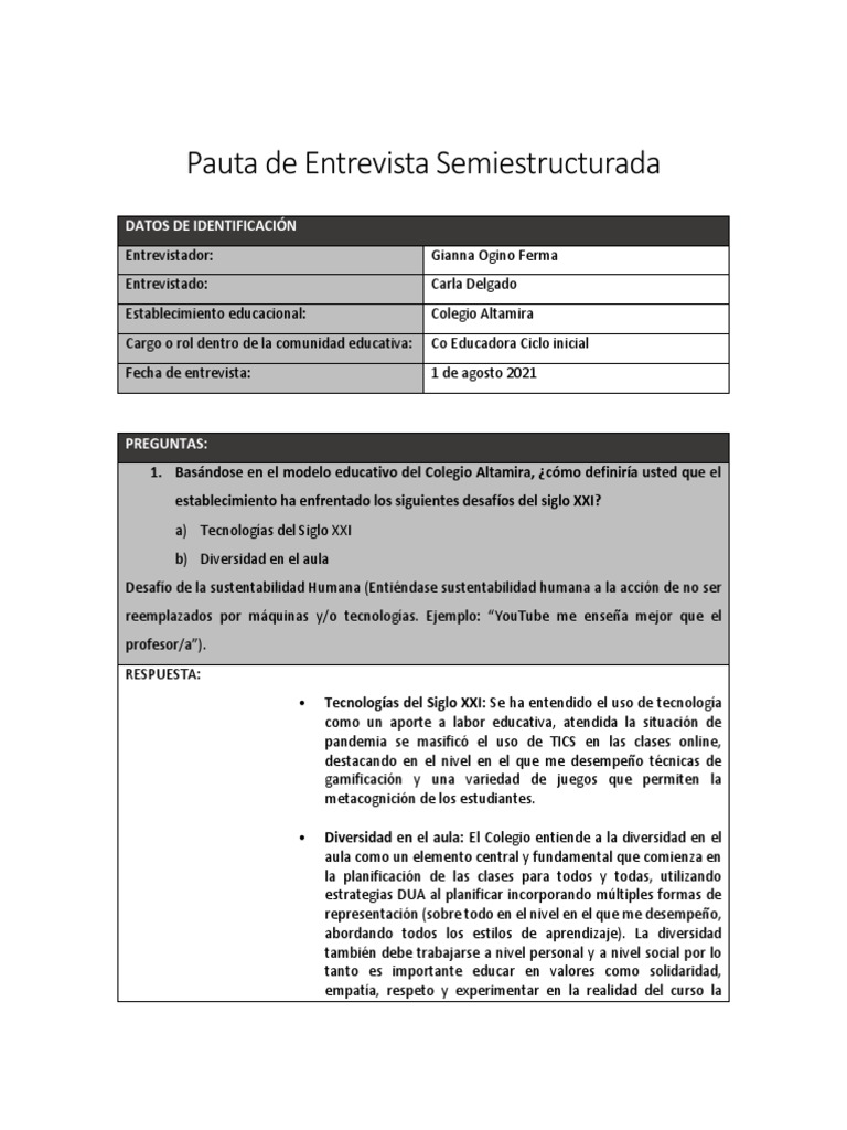 Pauta de Entrevista Semiestructurada | PDF | Maestros | Salón de clases