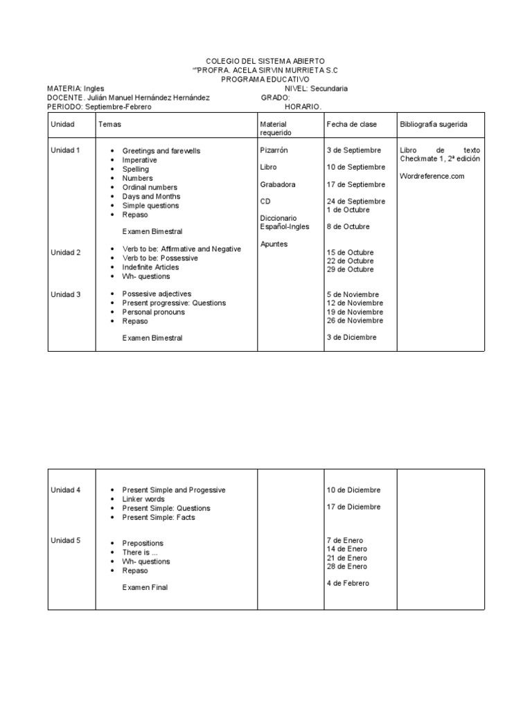 Formato Plan de Estudios Prepa 1o | PDF