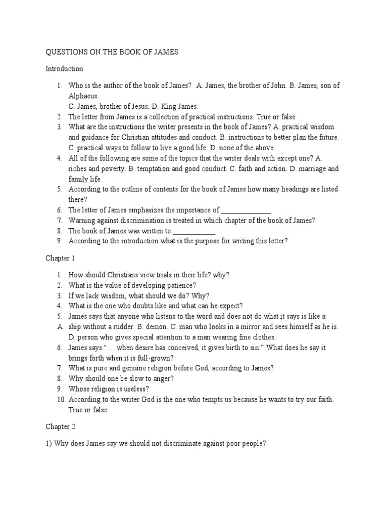 Questions On The Book of James | PDF | Epistle Of James | Faith