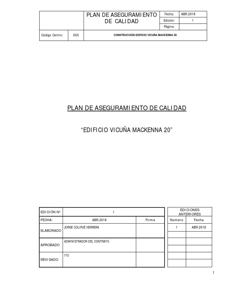 Plan Aseguramiento Calidad VM20 | PDF | Calidad (comercial) | Seguridad ...