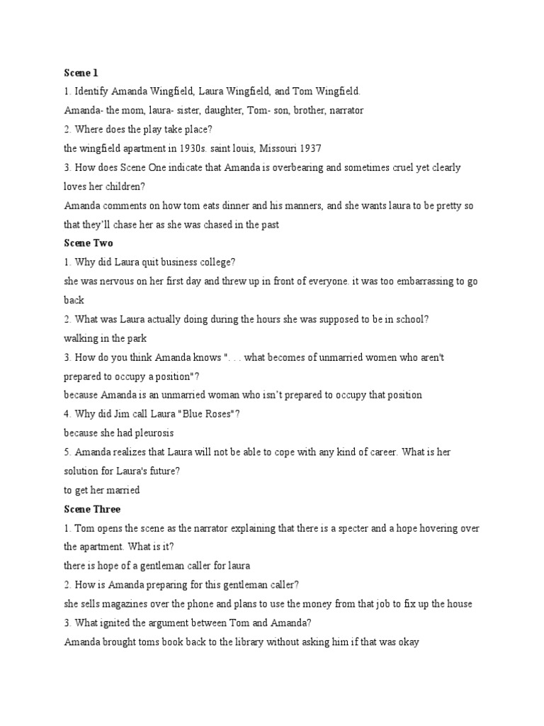 Scene 1 Summary of The Glass Menagerie | PDF | Mystery, Thriller ...