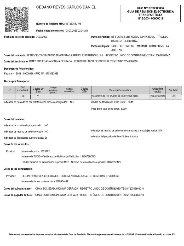 Cedano Reyes Carlos Daniel: RUC N°10703083086 Guía de Remisión ...
