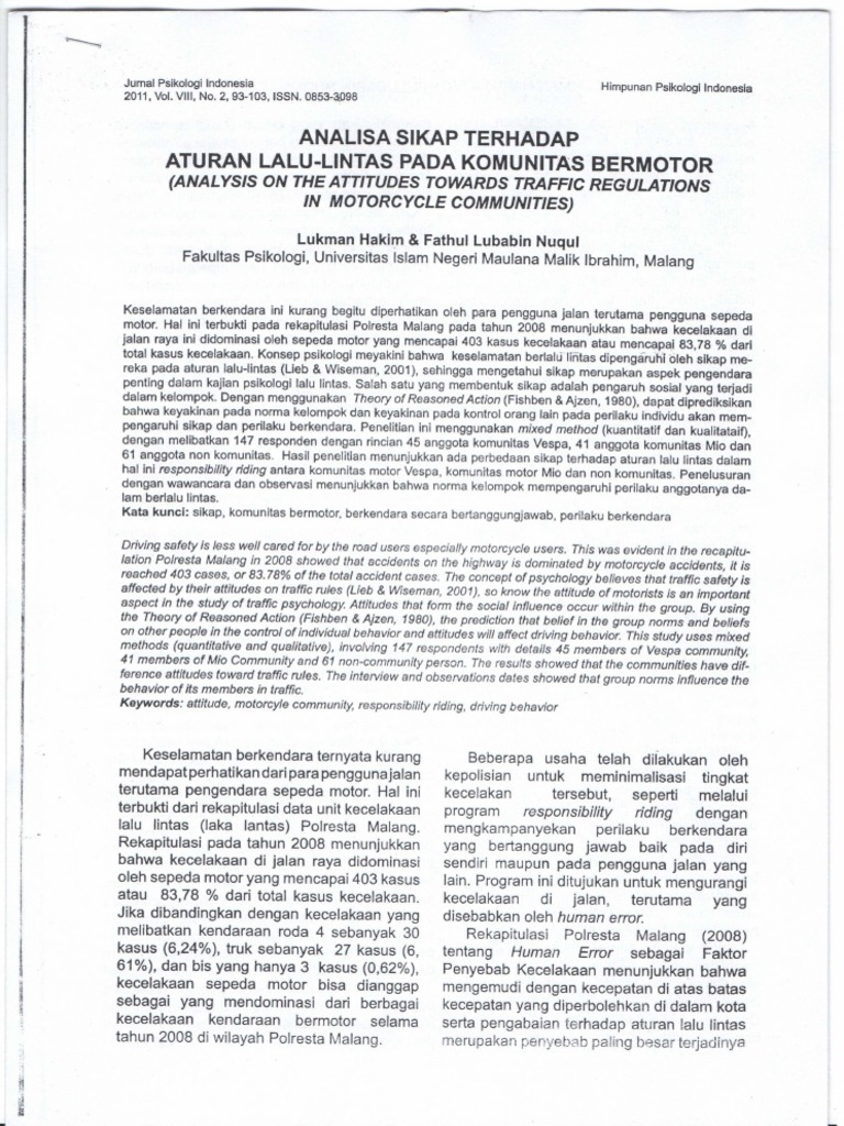 Journal - Analisa Sikap Terhadap Aturan Lalu-Lintas Pada Komunitas ... Journal - Analisa Sikap Terhadap Aturan Lalu-Lintas Pada Komunitas ...