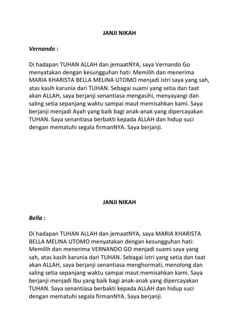 JANJI NIKAH Vernando & Bella | PDF | Agama & Spiritualitas