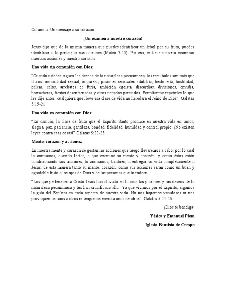 Examina tu corazón y acciones cristianas | PDF