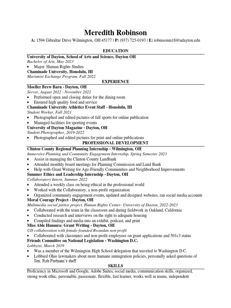 Meredith Robinson - Resume | PDF