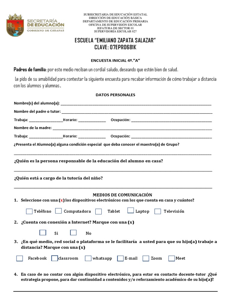 Encuesta-Cuarto Grado PDF | PDF | Maestros | Educación primaria