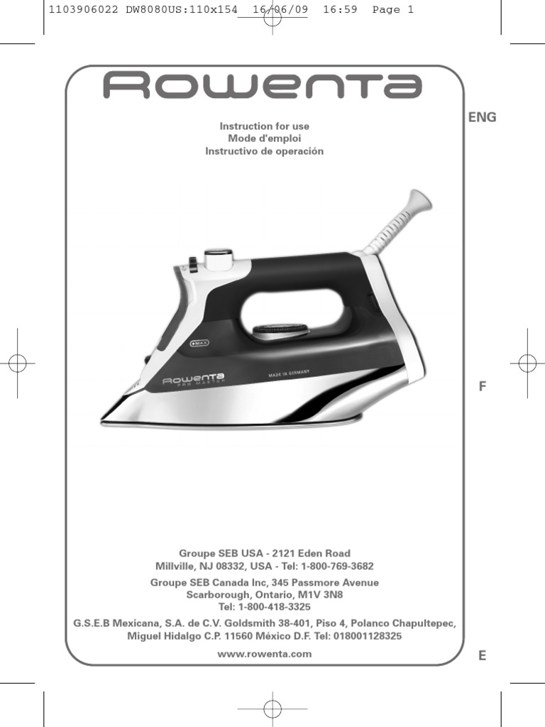 Rowenta DW8080 | PDF | Water | Steam