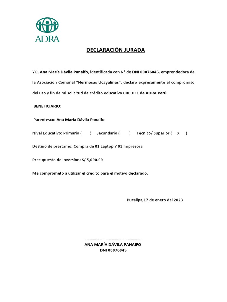 Declaración Jurada Simple | PDF