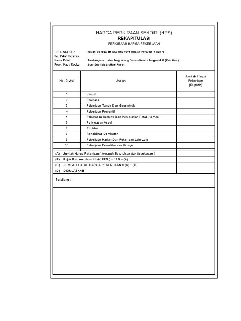 FORM BOQ Cecar Menara Pengamat 33 TA 2023 Fix 48m Oke | PDF