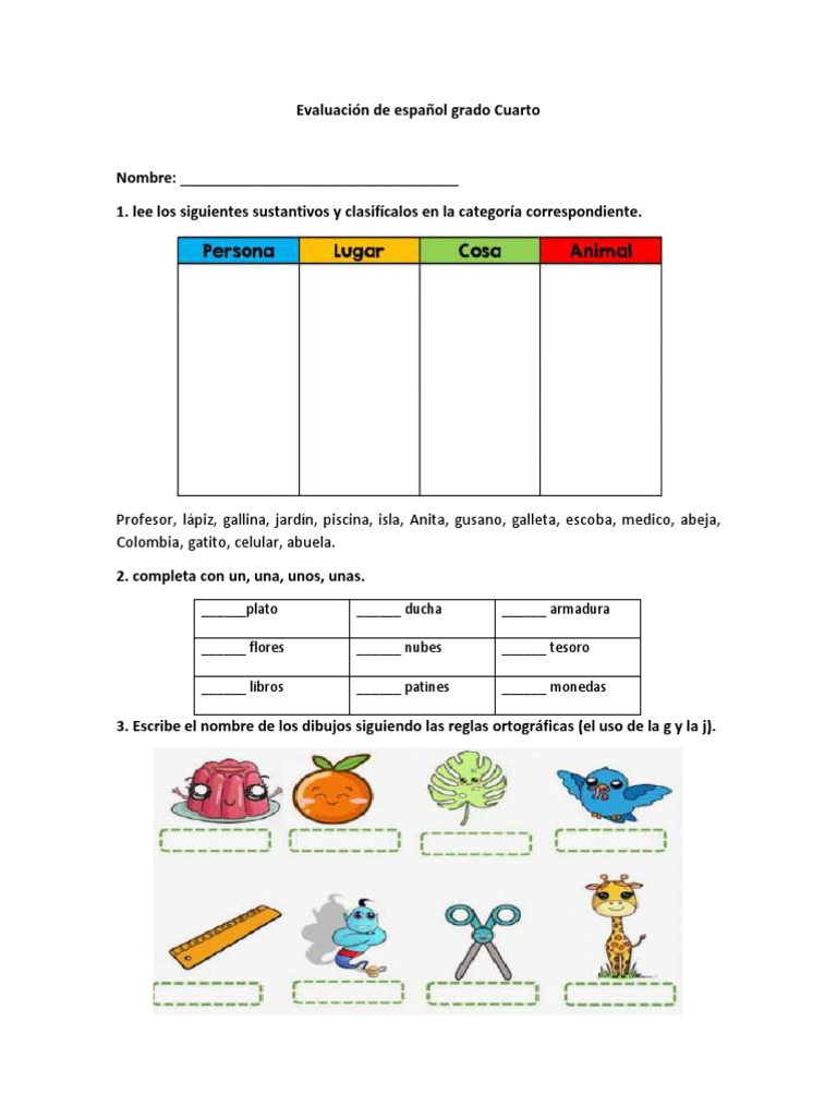 Evaluación de Español Grado Cuarto | PDF